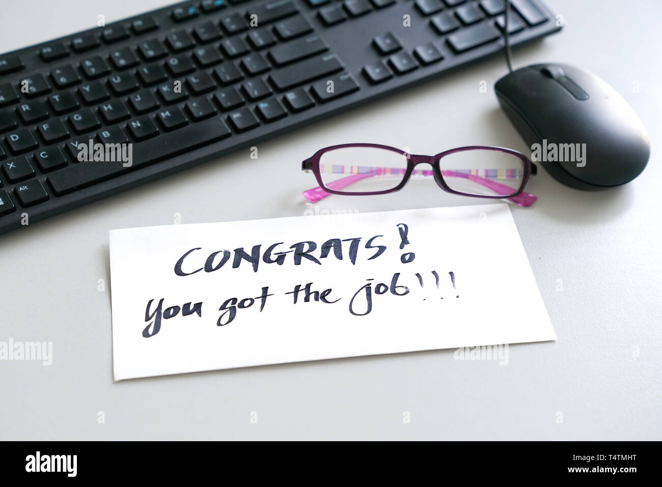 Work or employment concept, Congrats you got the job written on a white ...