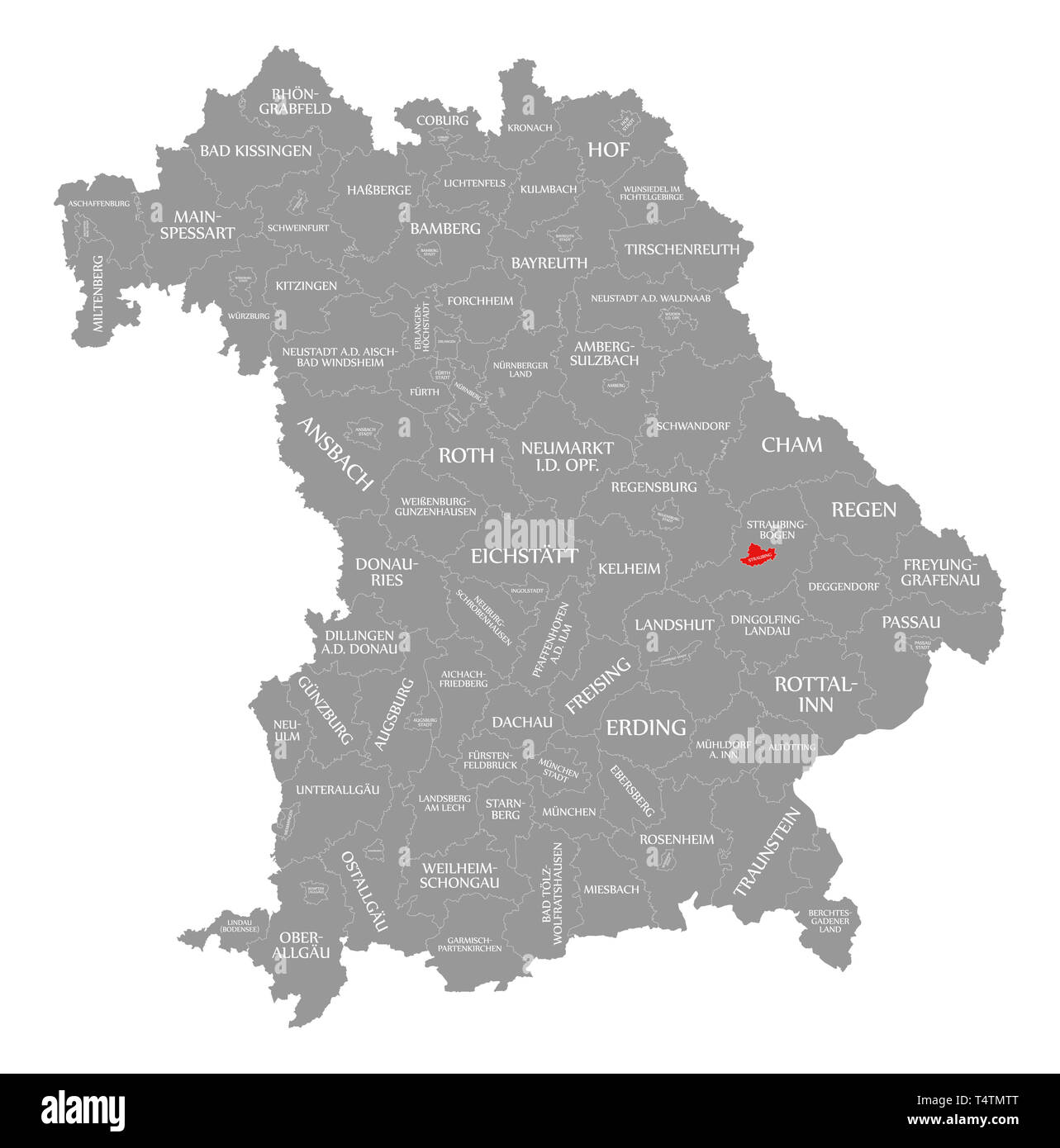 Straubing city red highlighted in map of Bavaria Germany Stock Photo ...