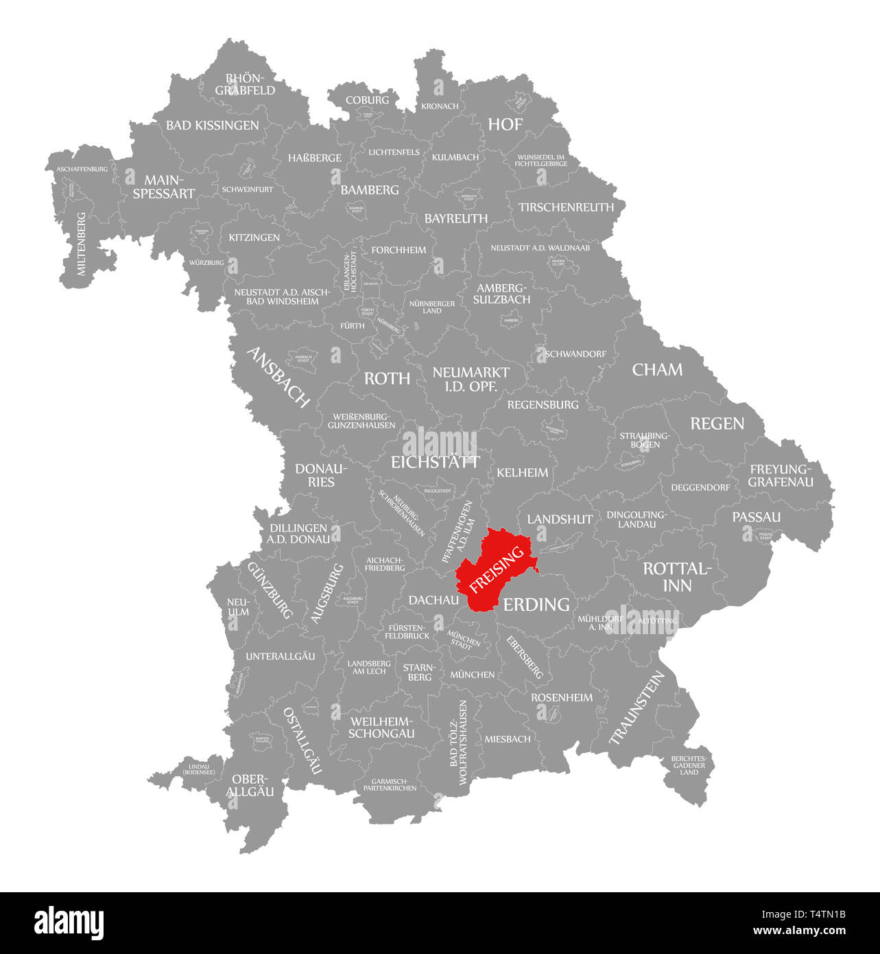 Freising county red highlighted in map of Bavaria Germany Stock Photo ...