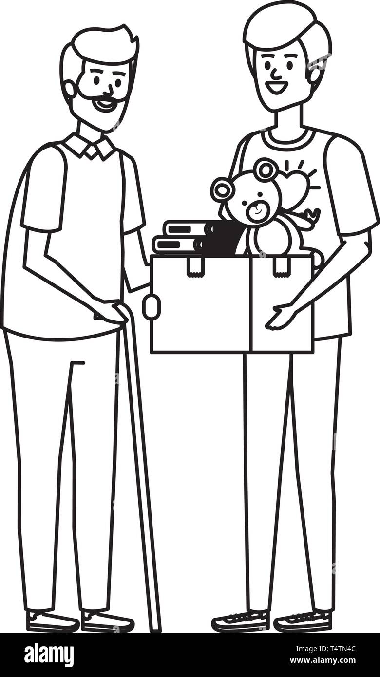 man volunteer giving a old man donations box Stock Vector Image & Art ...