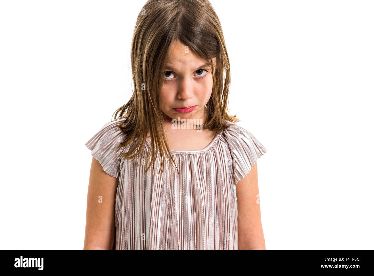 Portrait of sad crying emotional girl child looking at camera. Portrait ...