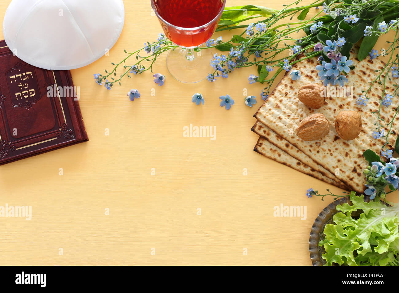 Pesah celebration concept (jewish Passover holiday). Traditional book ...