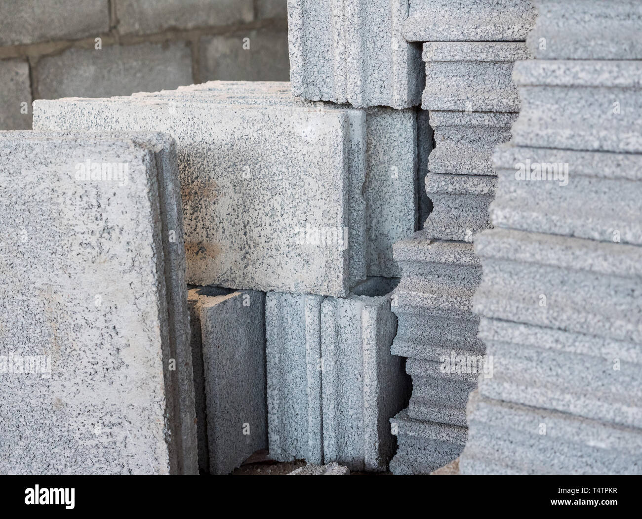 Cement block stack in the construction area for built the house wall of ...