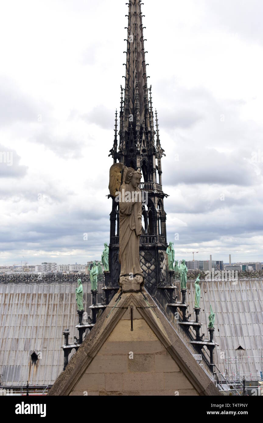 Notre Dame Spire, La Fleche, and lead clad wooden roofs before the fire ...