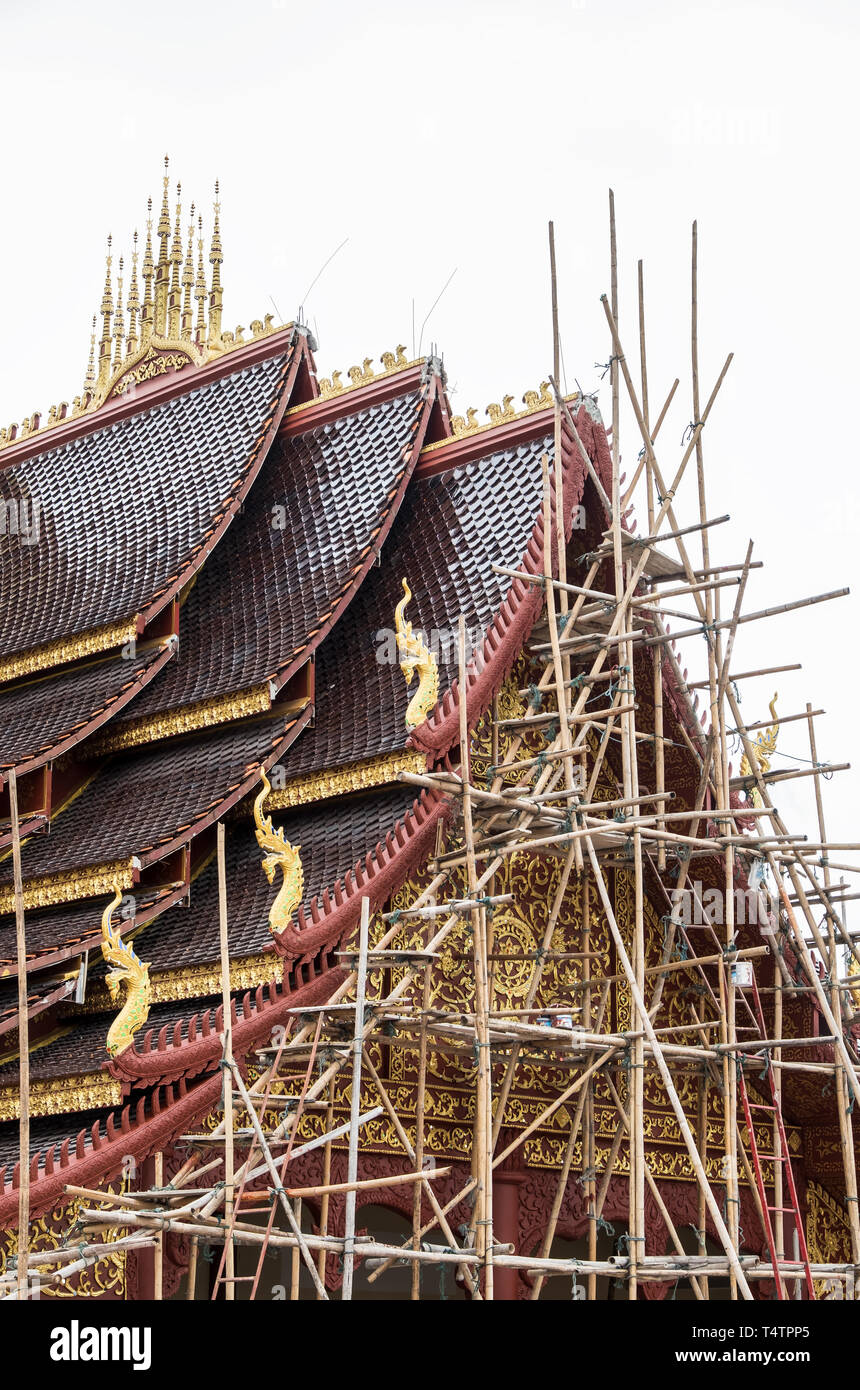 Bamboo scaffolding on the gable of the large church for paint in the ...