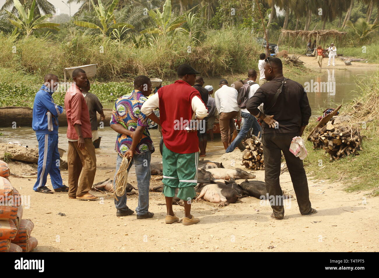 Countryside in Togo, transport by boat over the river Stock Photo - Alamy