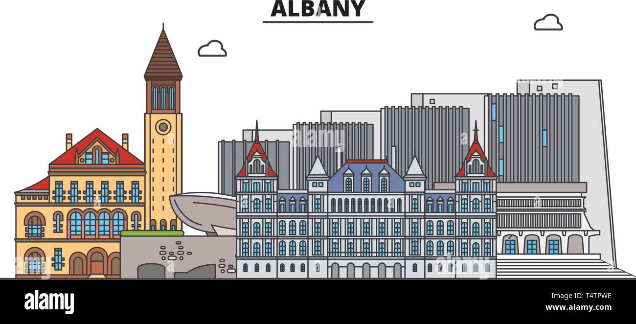 Albany , United States, flat landmarks vector illustration. Albany line ...
