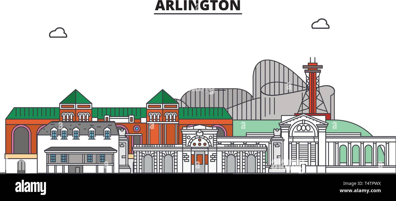 Arlington , United States, outline travel skyline vector illustration ...