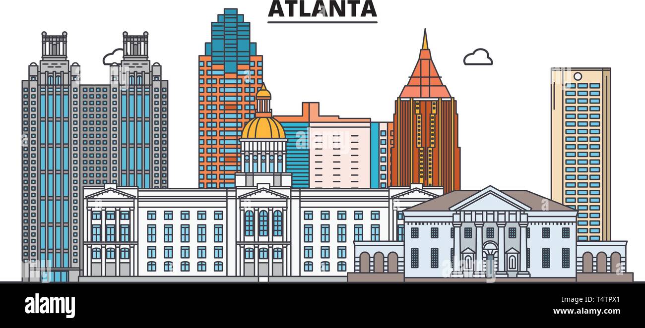Atlanta , United States, outline travel skyline vector illustration ...