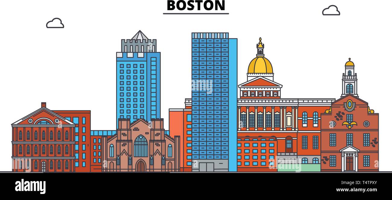 Boston , United States, outline travel skyline vector illustration ...