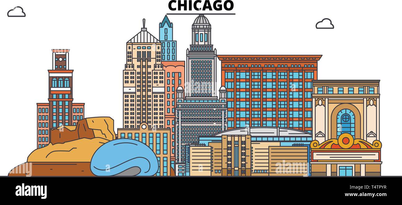 Chicago , United States, outline travel skyline vector illustration ...