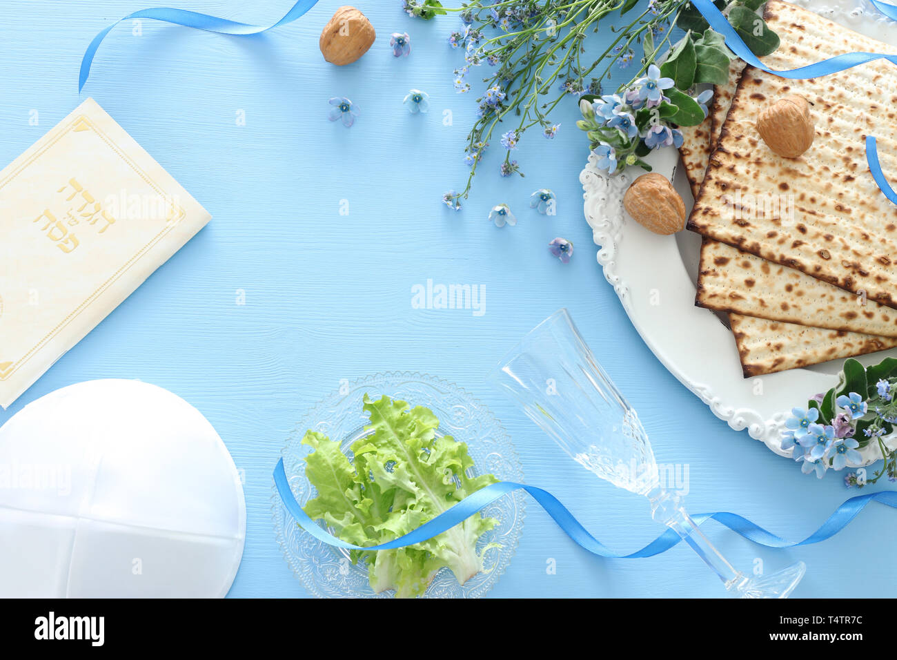 Pesah celebration concept (jewish Passover holiday). Traditional book ...