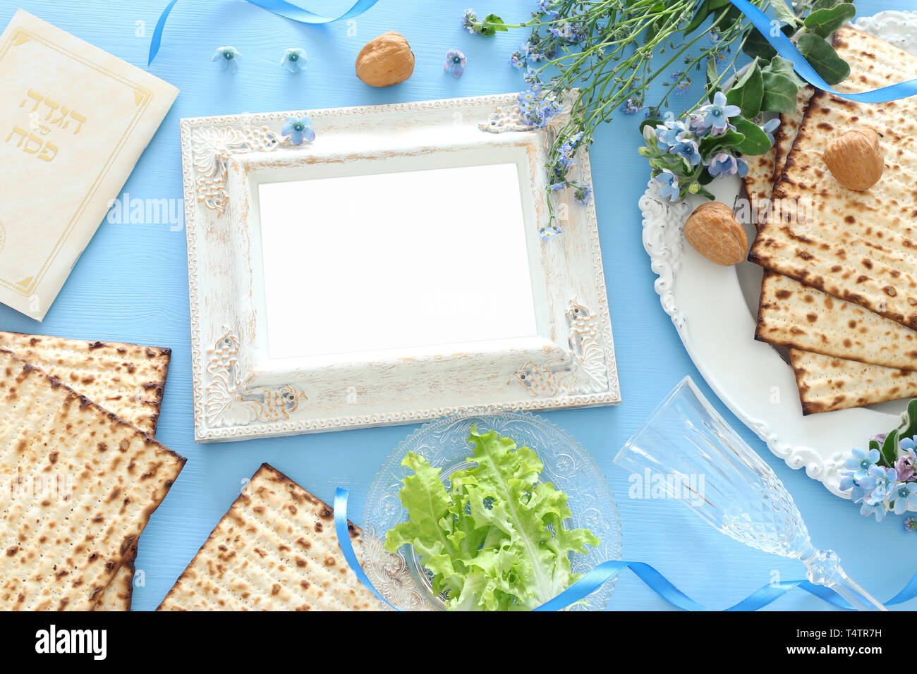Pesah celebration concept (jewish Passover holiday). Traditional book ...