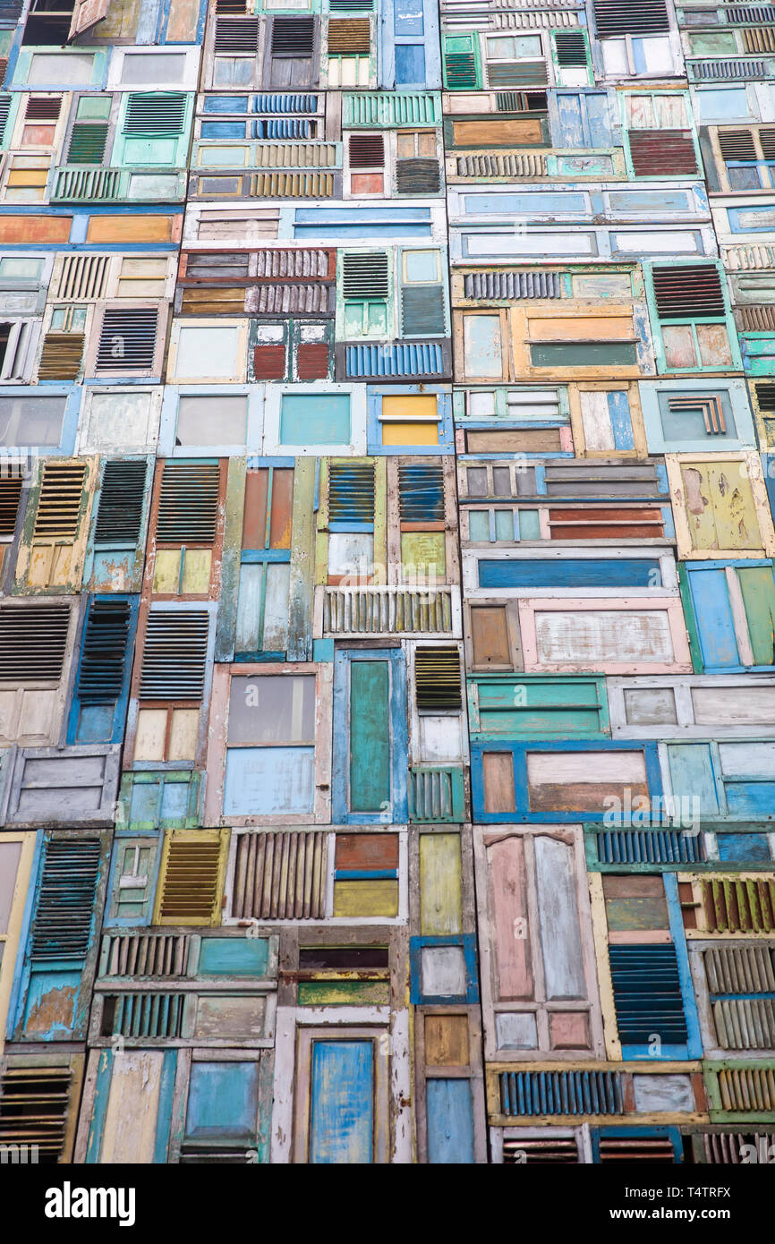 Collage of the old wooden windows backdrop Stock Photo - Alamy