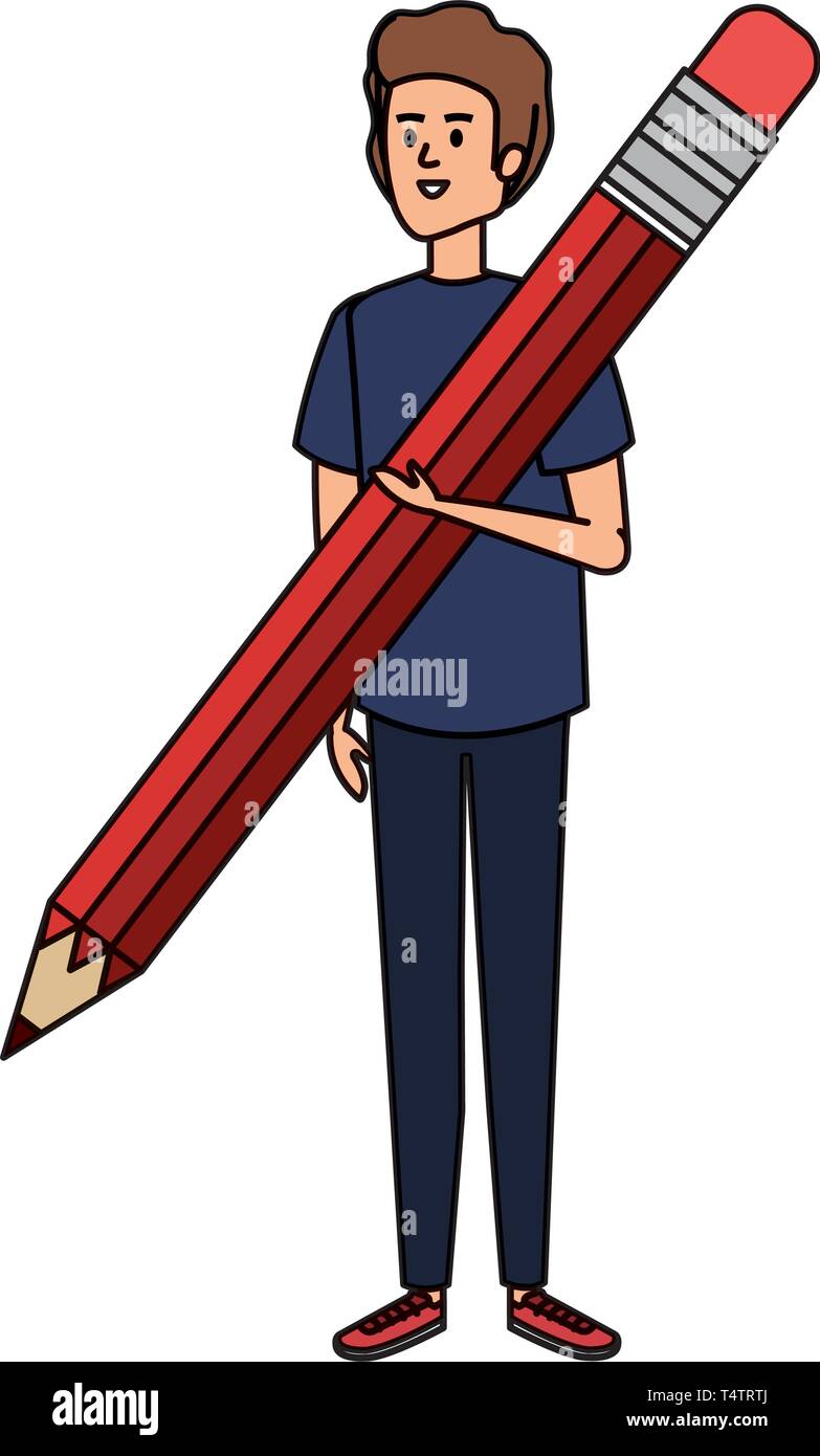 Young man pencil writing Stock Vector Images - Alamy