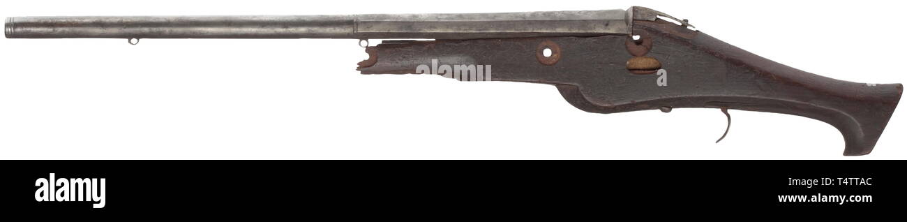 A fragment of a wheellock pistol, circa 1550. Two-stage barrel with ...
