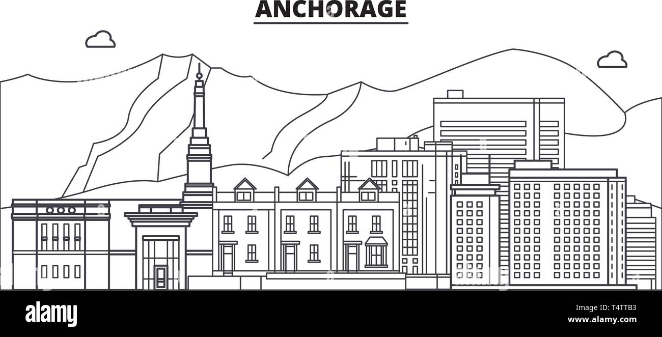 Anchorage , United States, outline travel skyline vector illustration ...