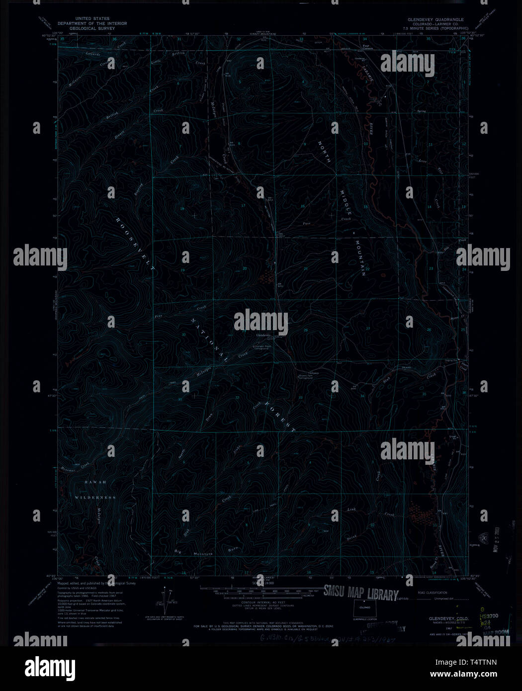 USGS TOPO Map Colorado CO Glendevey 400943 1967 24000 Inverted ...