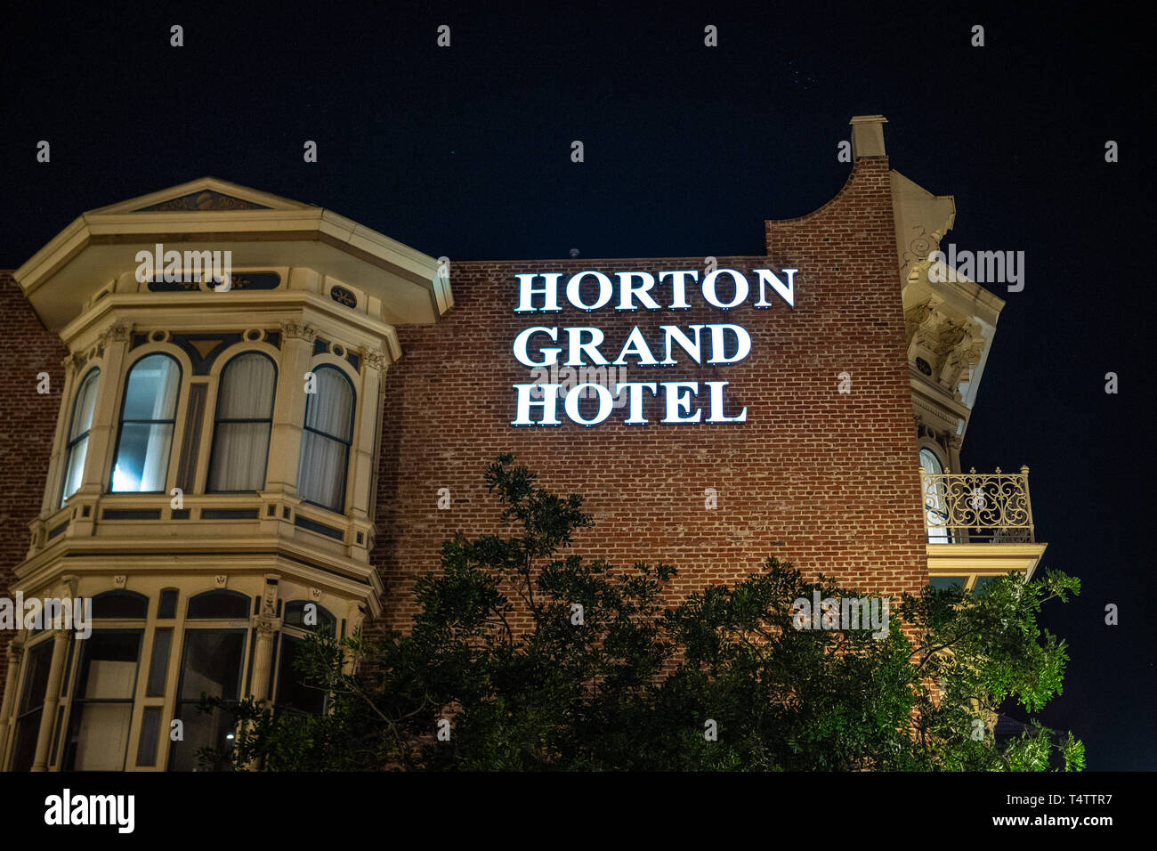 Horton Grand Hotel at historic Gaslamp Quarter San Diego by night ...
