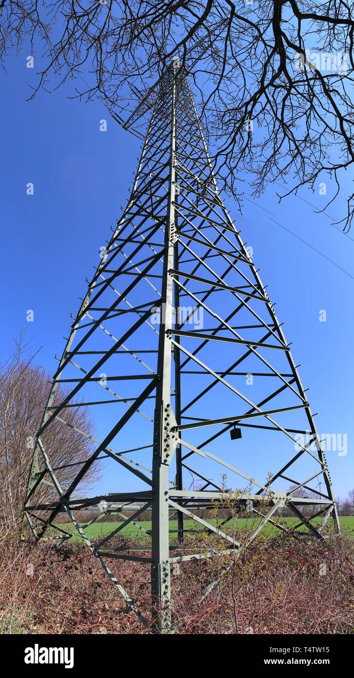 Big power pylon transporting electricity in a countryside area Stock ...