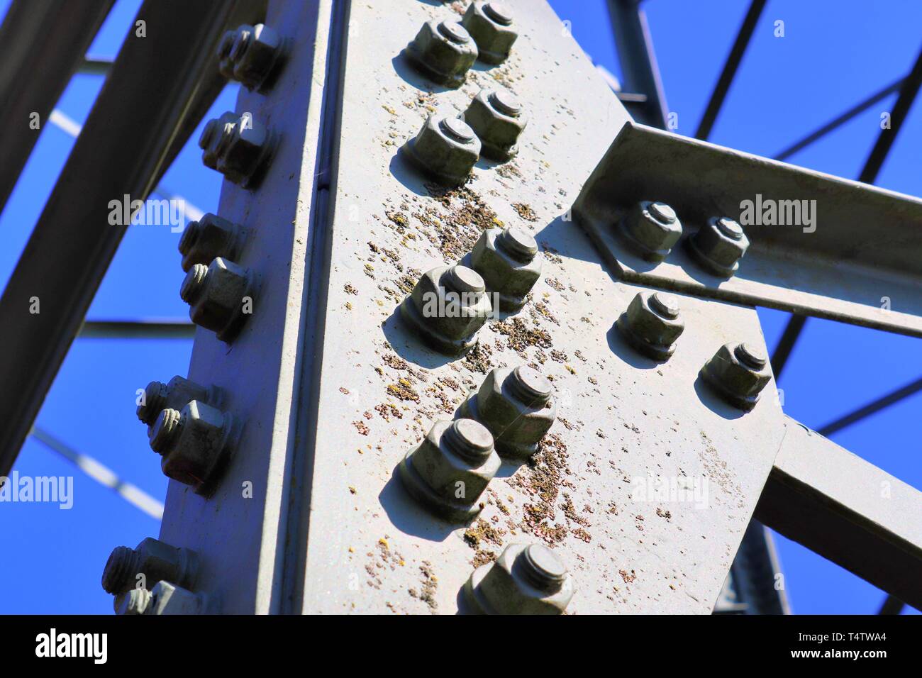 Big power pylon transporting electricity in a countryside area Stock ...