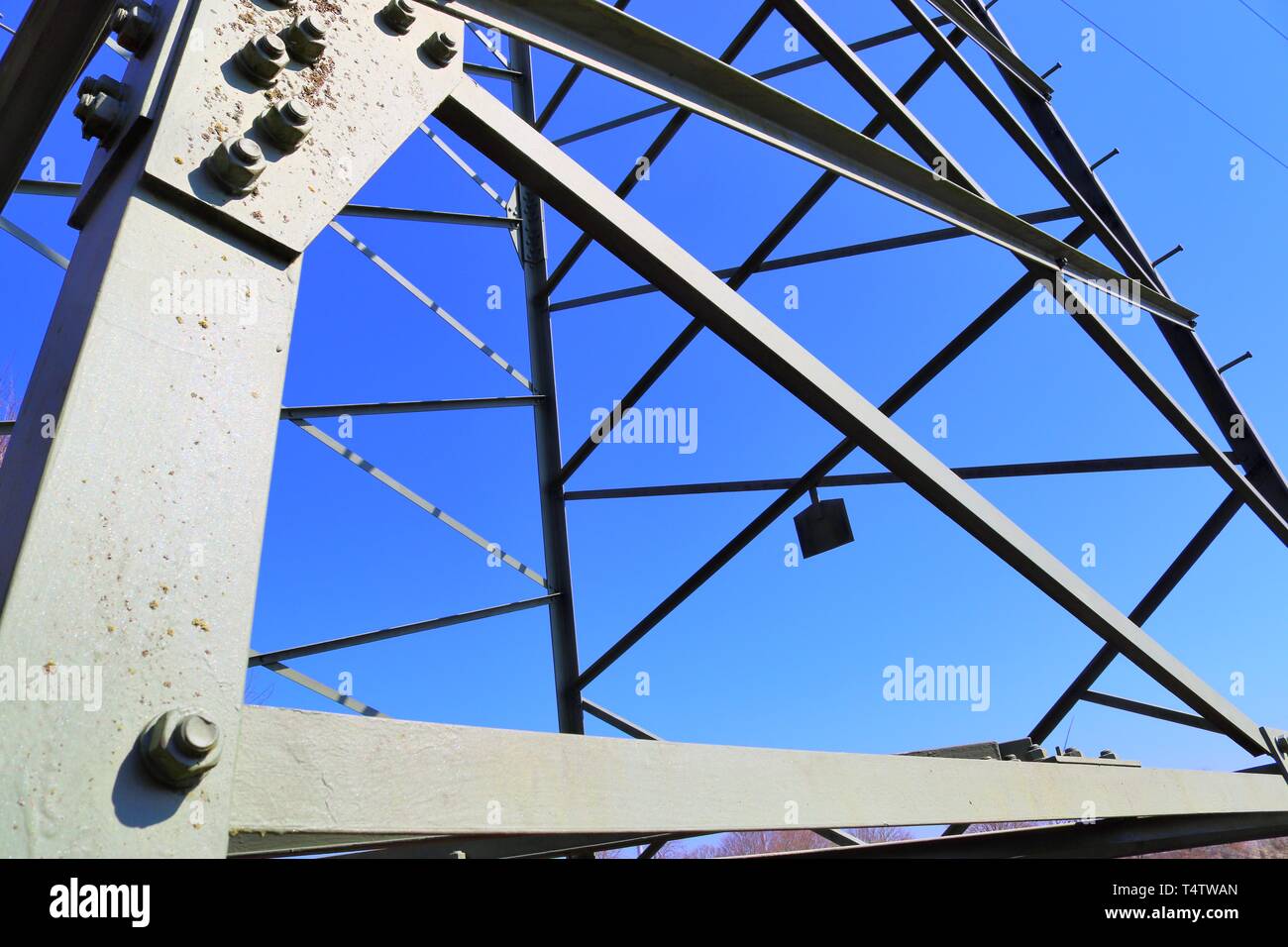Big power pylon transporting electricity in a countryside area Stock ...