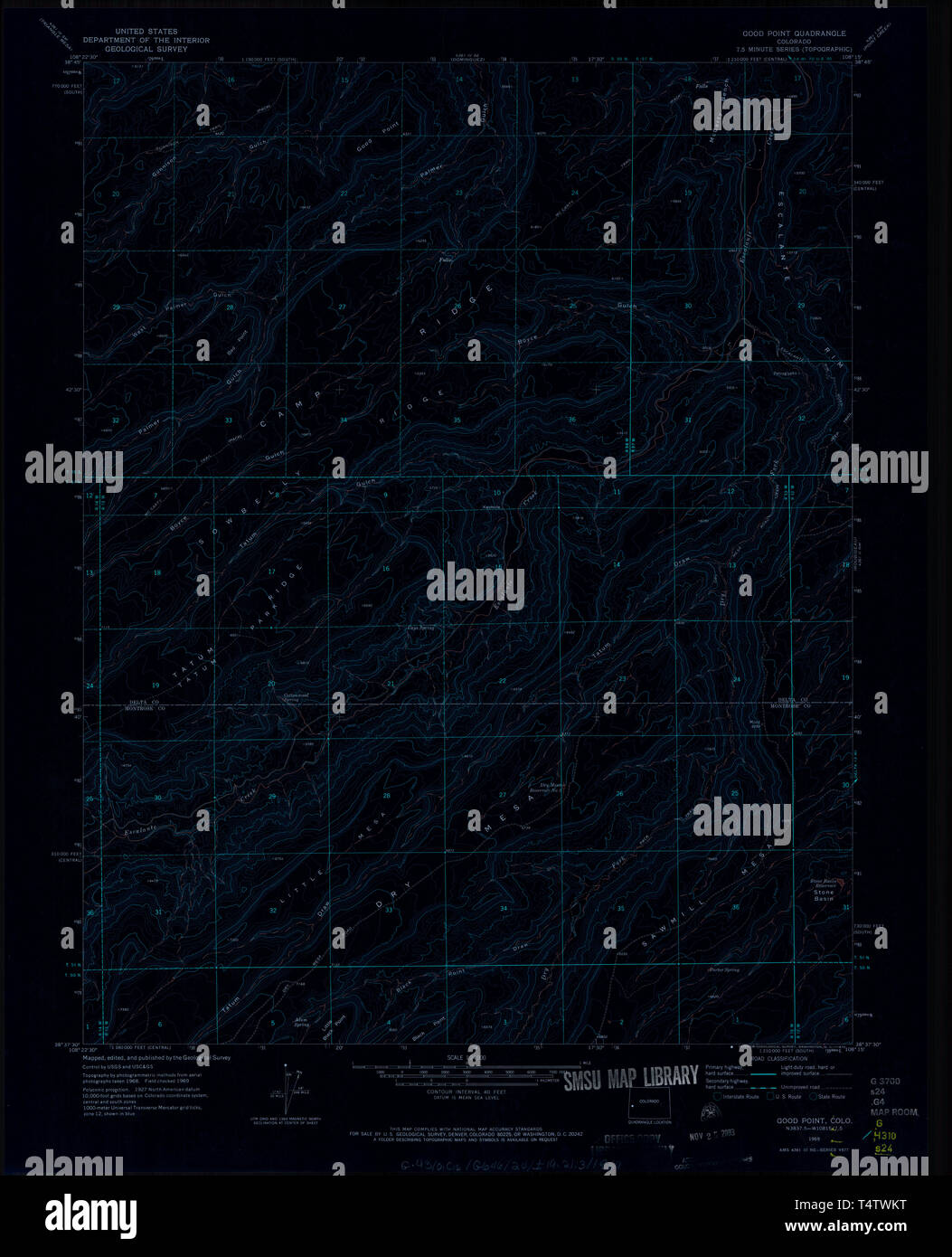 USGS TOPO Map Colorado CO Good Point 400970 1969 24000 Inverted ...