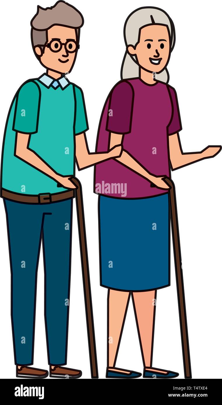 old couple with canes characters Stock Vector Image & Art - Alamy