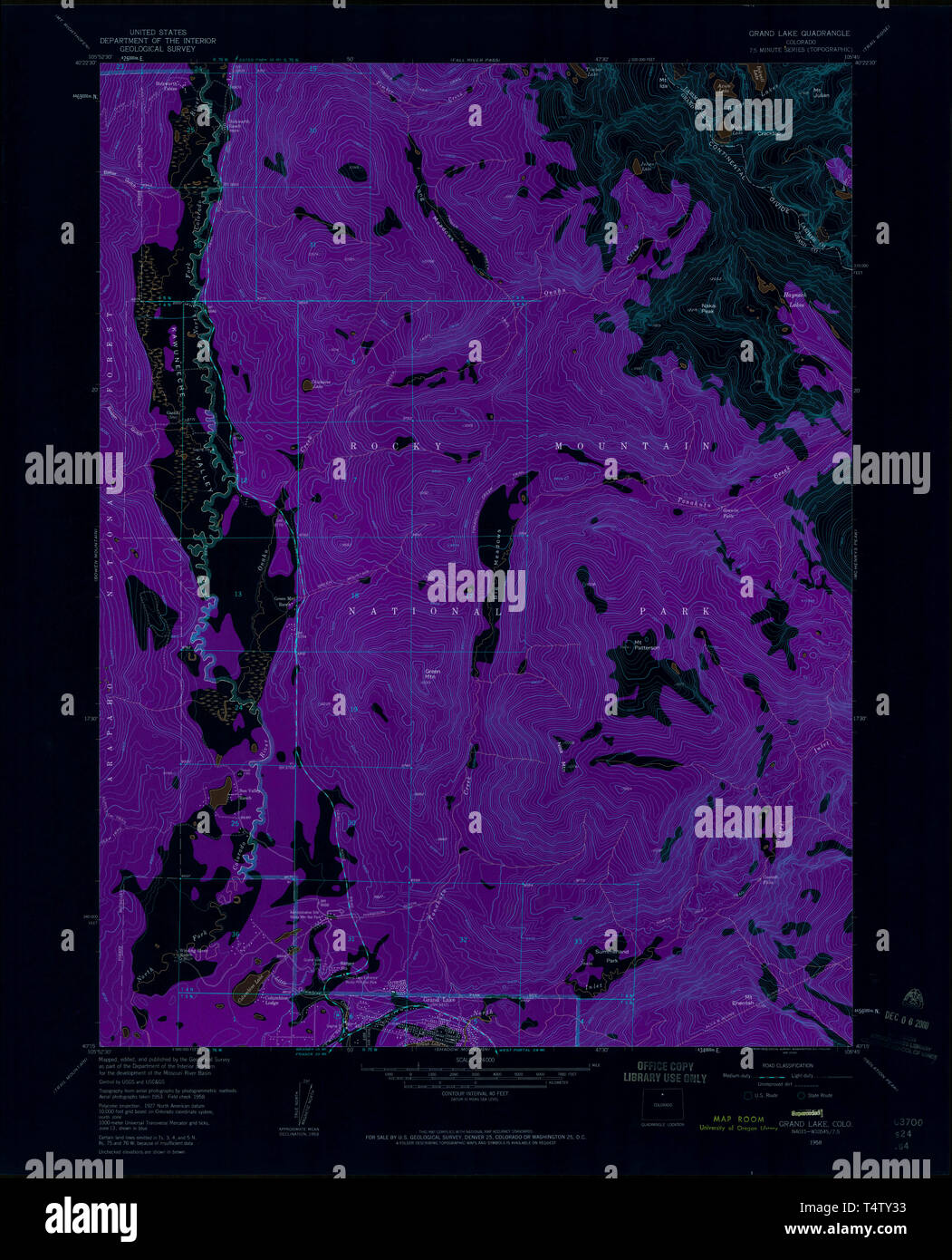 USGS TOPO Map Colorado CO Grand Lake 400893 1958 24000 Inverted ...