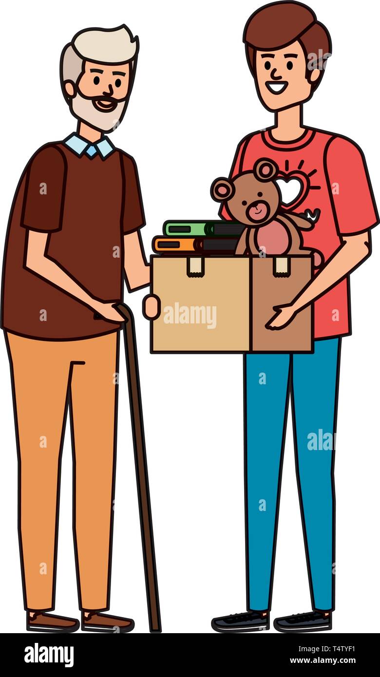 man volunteer giving a old man donations box Stock Vector Image & Art ...