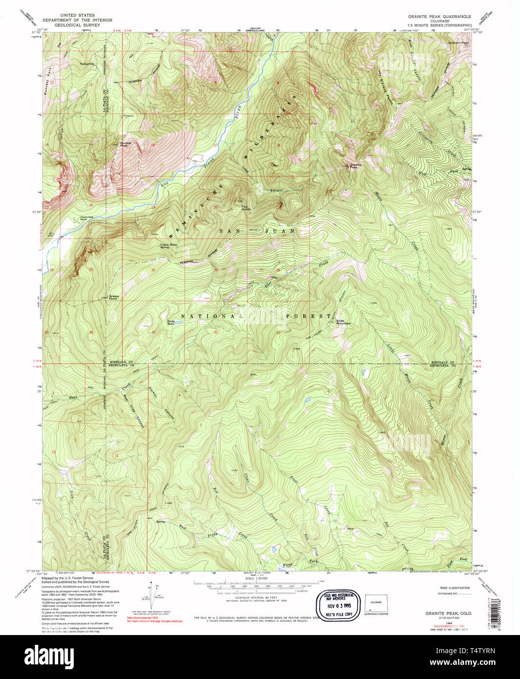 USGS TOPO Map Colorado CO Granite Peak 233133 1964 24000 Restoration ...