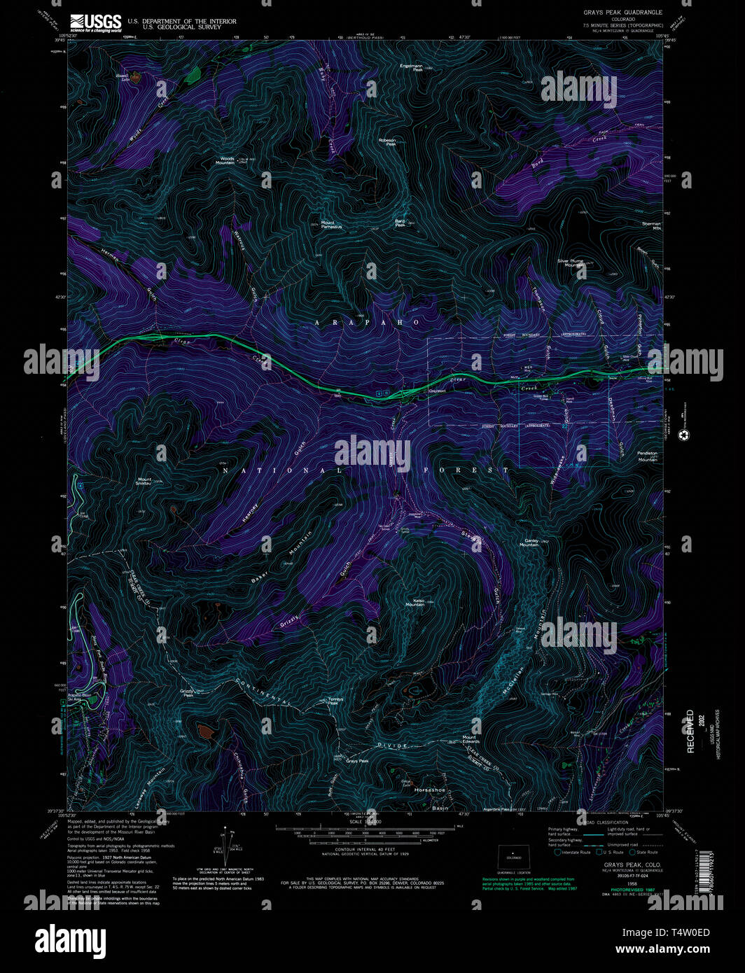 USGS TOPO Map Colorado CO Grays Peak 233145 1958 24000 Inverted ...