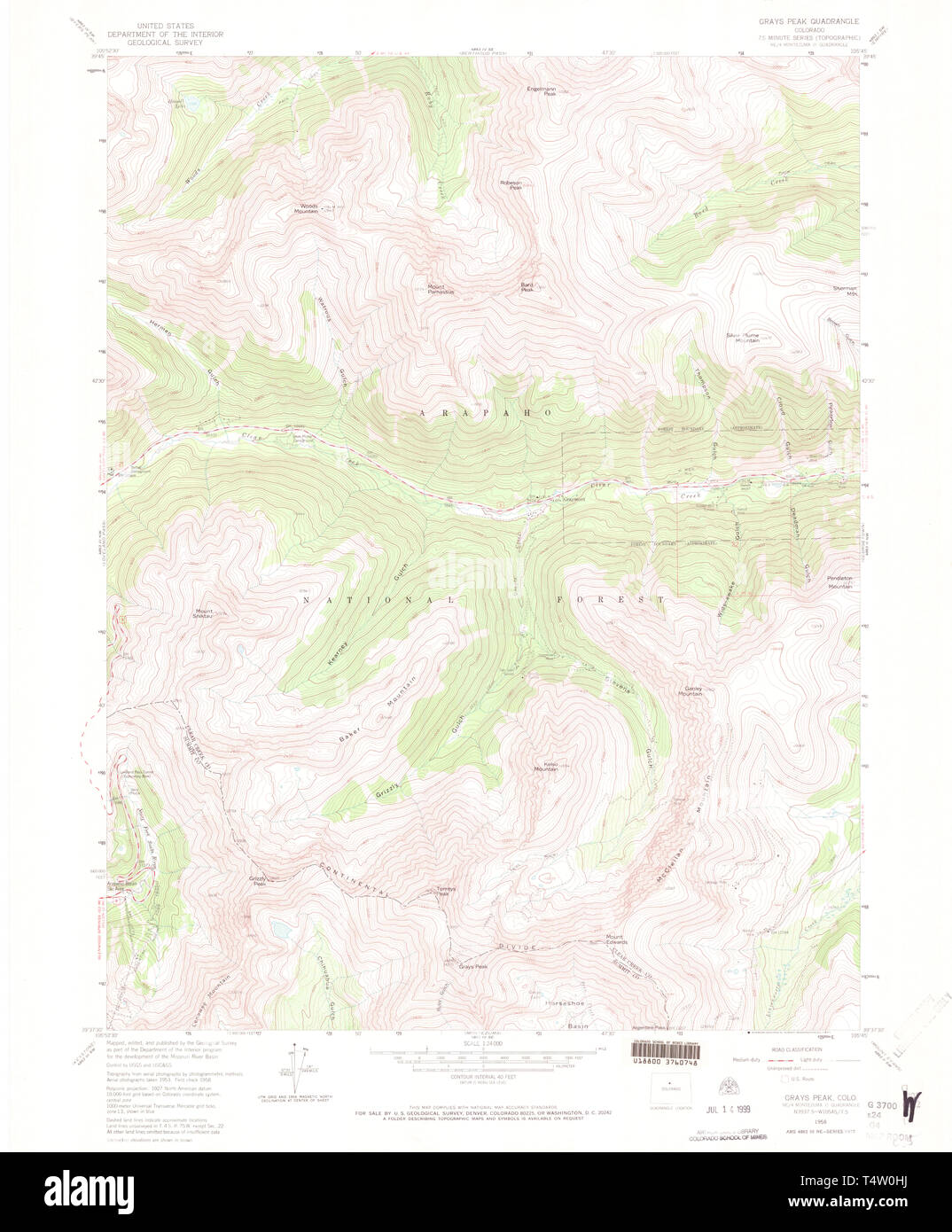 USGS TOPO Map Colorado CO Grays Peak 450894 1958 24000 Restoration ...
