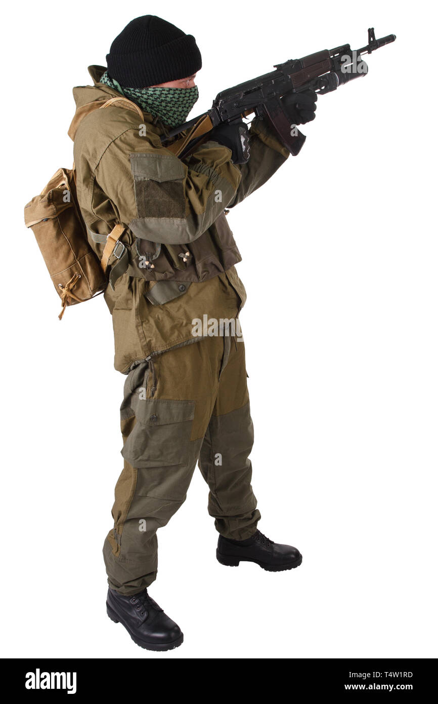 pro-Russian militiaman with kalashnikov ak-47 rifle with under-barrel ...