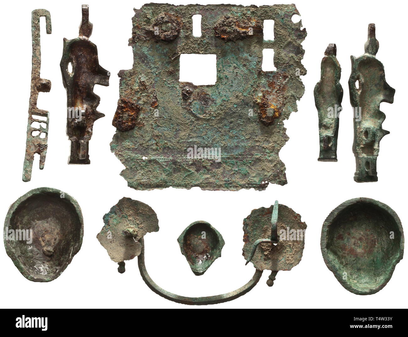 Roman fittings for a casket, 1st - 3rd century AD Bronze with greenish ...