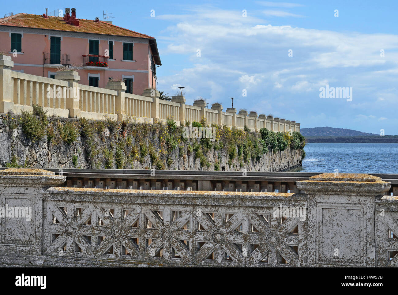 the ancient wall of Orbetello town, Tuscany, Italy, with a stretch of ...