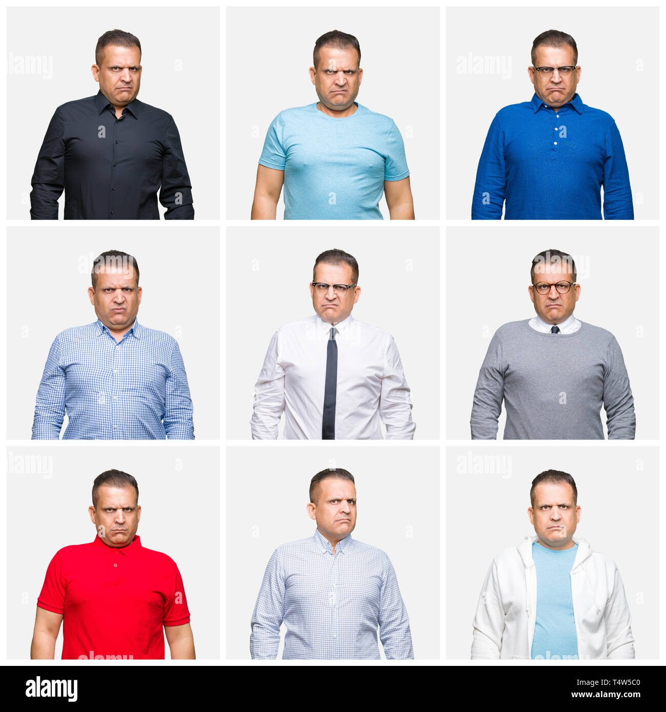 Composition of middle age arab man over isolated background skeptic and ...