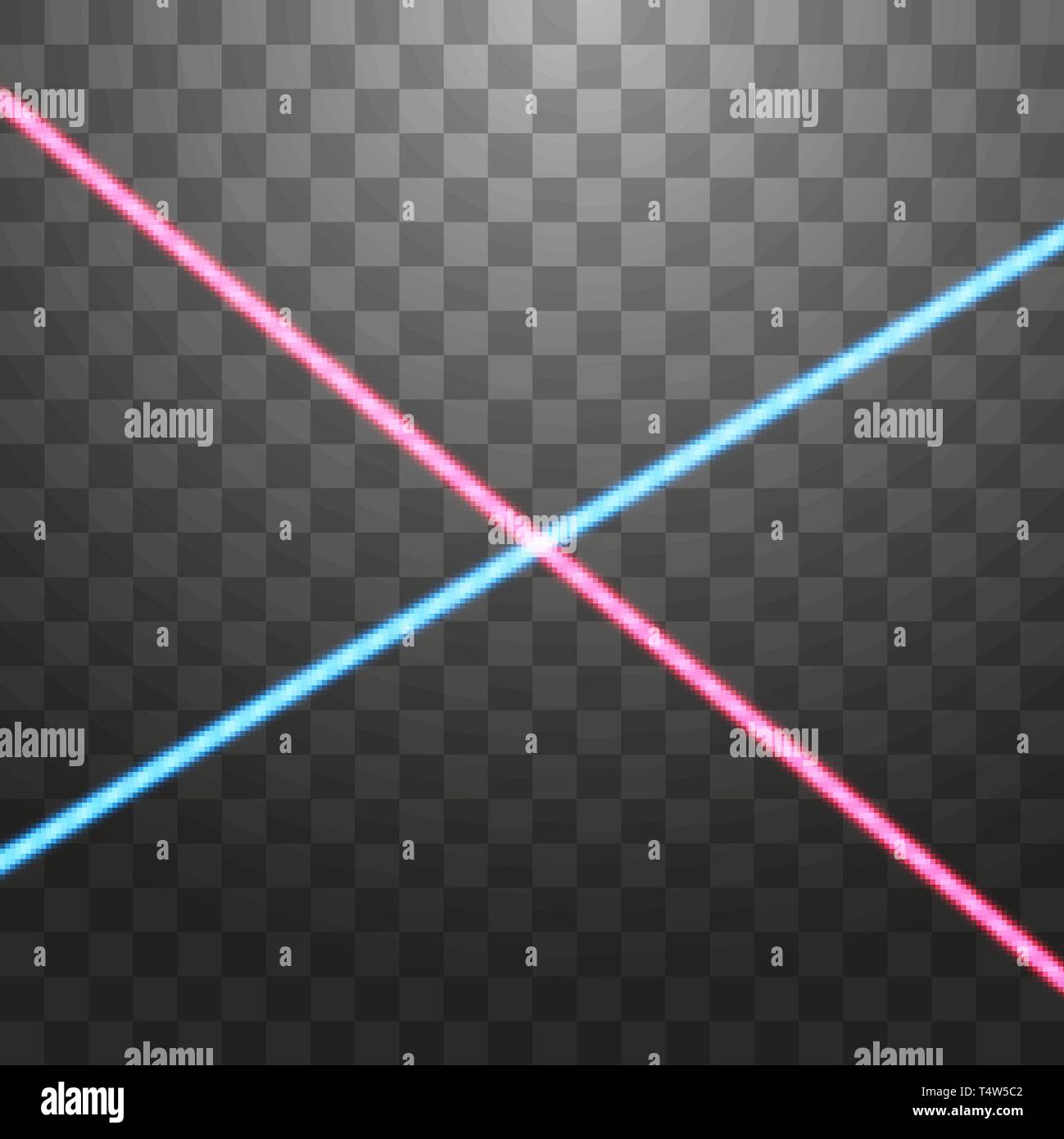 Abstract red and blue laser beam. Isolated on transparent black ...