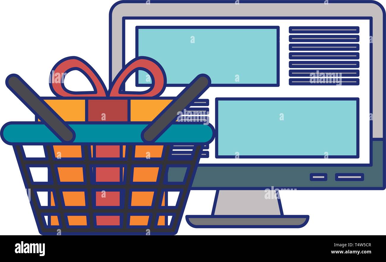 Shopping market basket blue lines Stock Vector Image & Art - Alamy