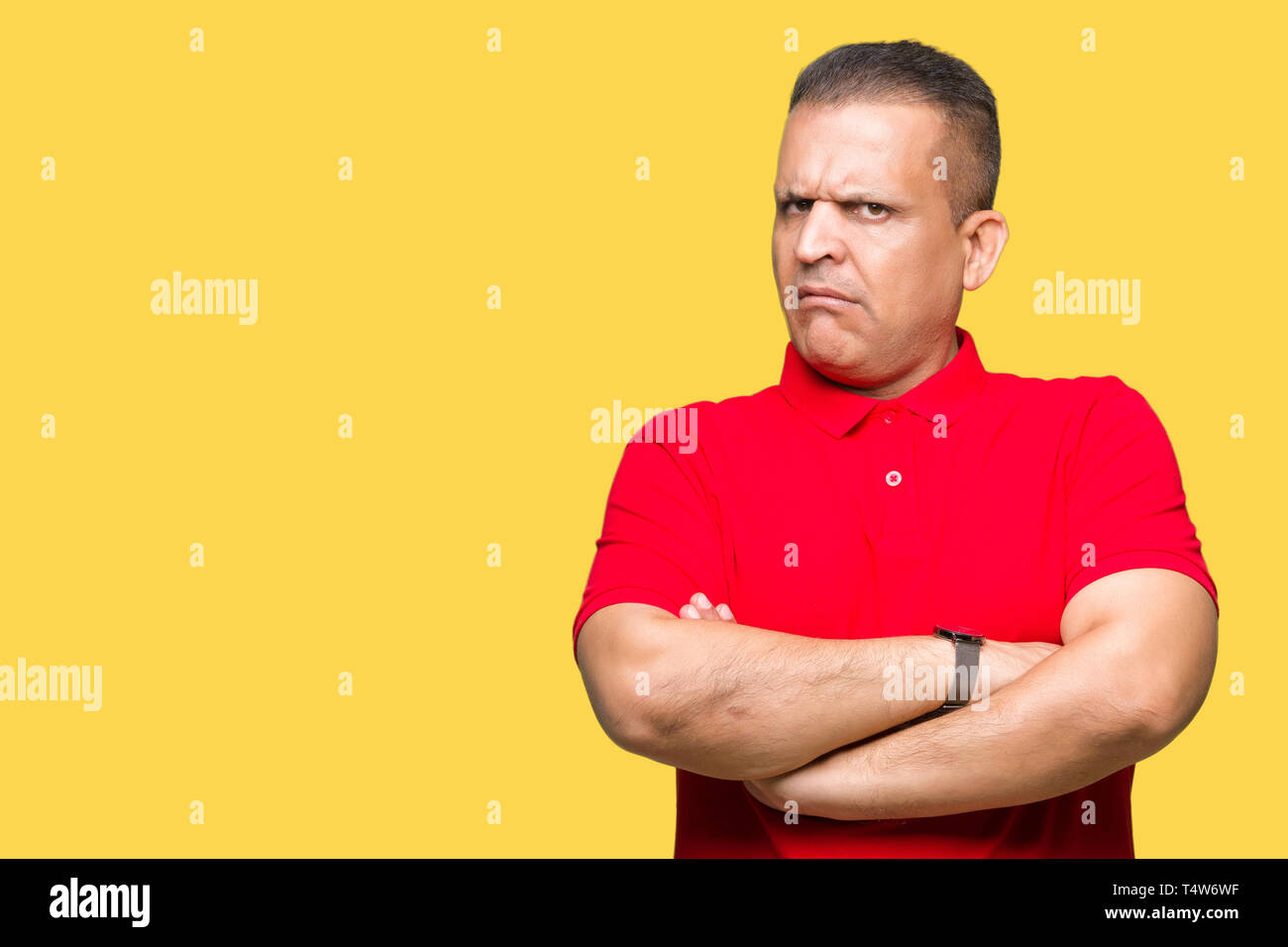 Middle age arab man over isolated background skeptic and nervous ...