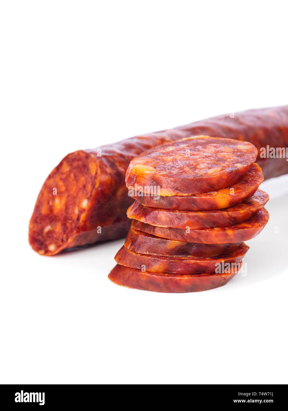 Iberian chorizo, Spanish chorizo or Spanish sausage with its slices ...