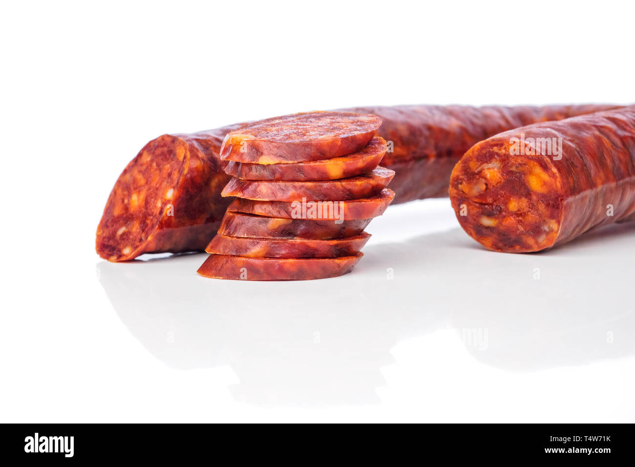 Iberian chorizo, Spanish chorizo or Spanish sausage with its slices ...