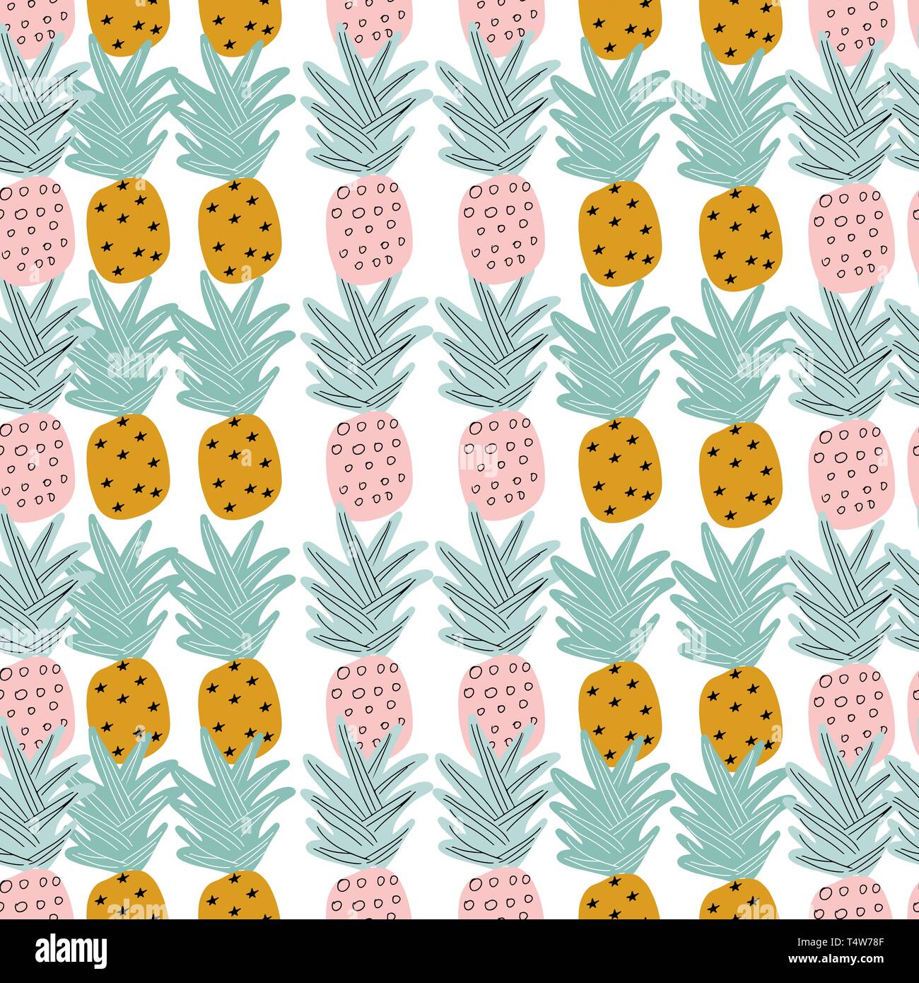 Tropical seamless pattern with hand drawn pineapples. Vector ...
