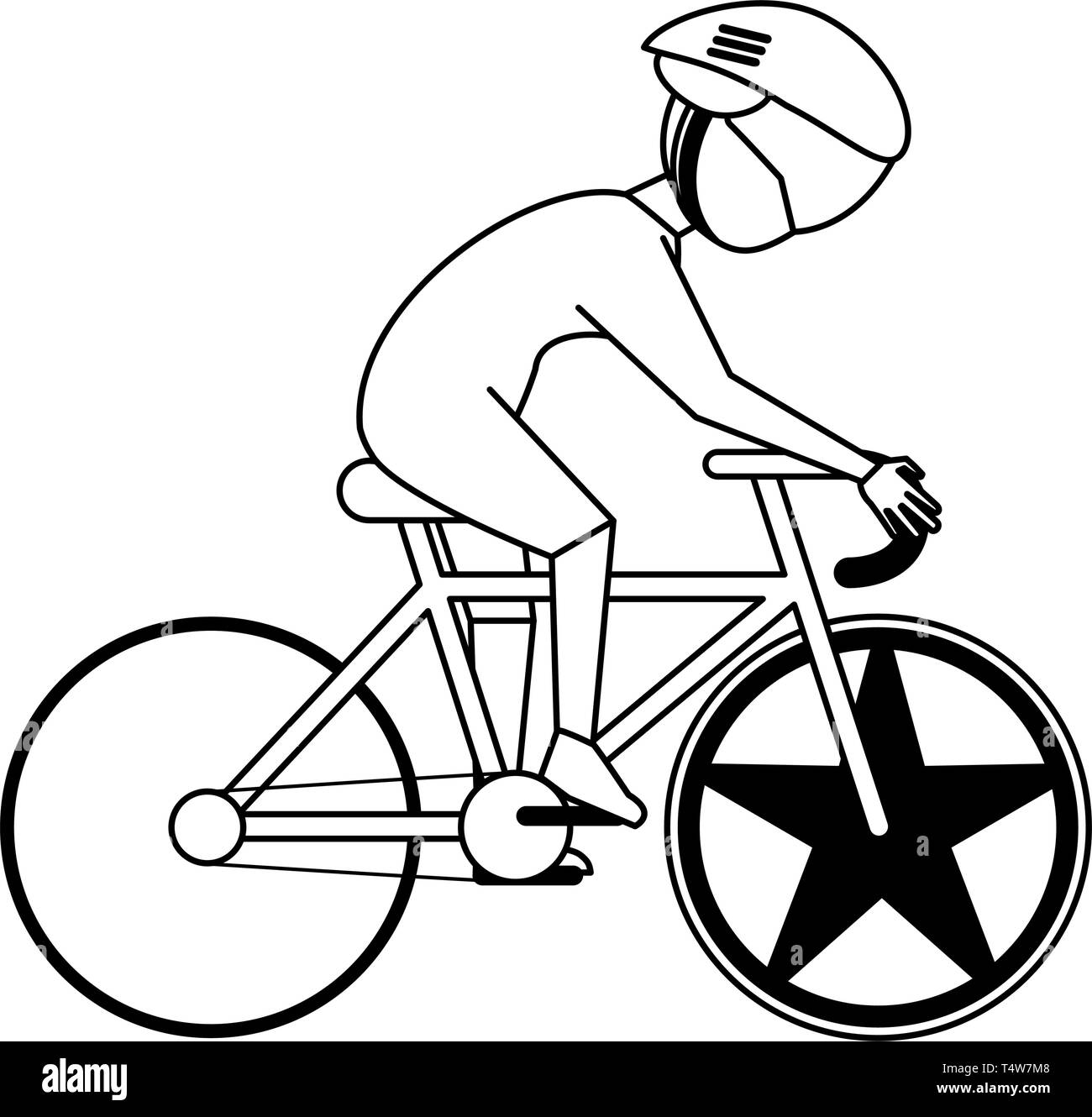 cyclist on bike avatar isolated in black and white Stock Vector Image ...
