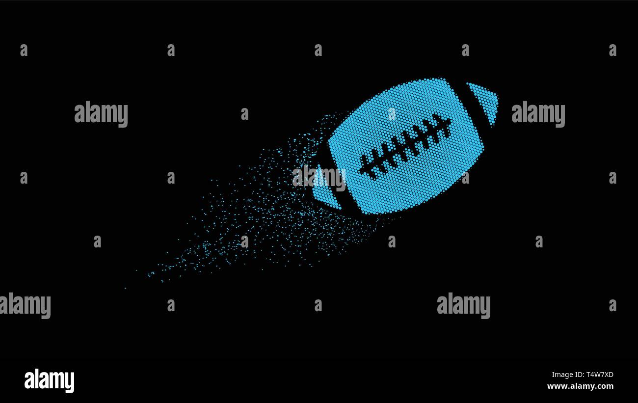 American Football halftone ball flying with particles tale. Dotted ...