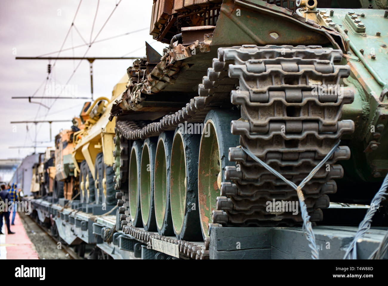 tank is fixed for transportation on the platform of railway transport ...