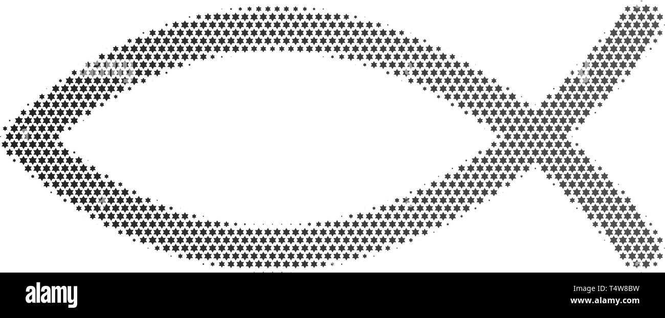 Halftone dotted Christian symbol, Jesus fish icon isolated on white ...