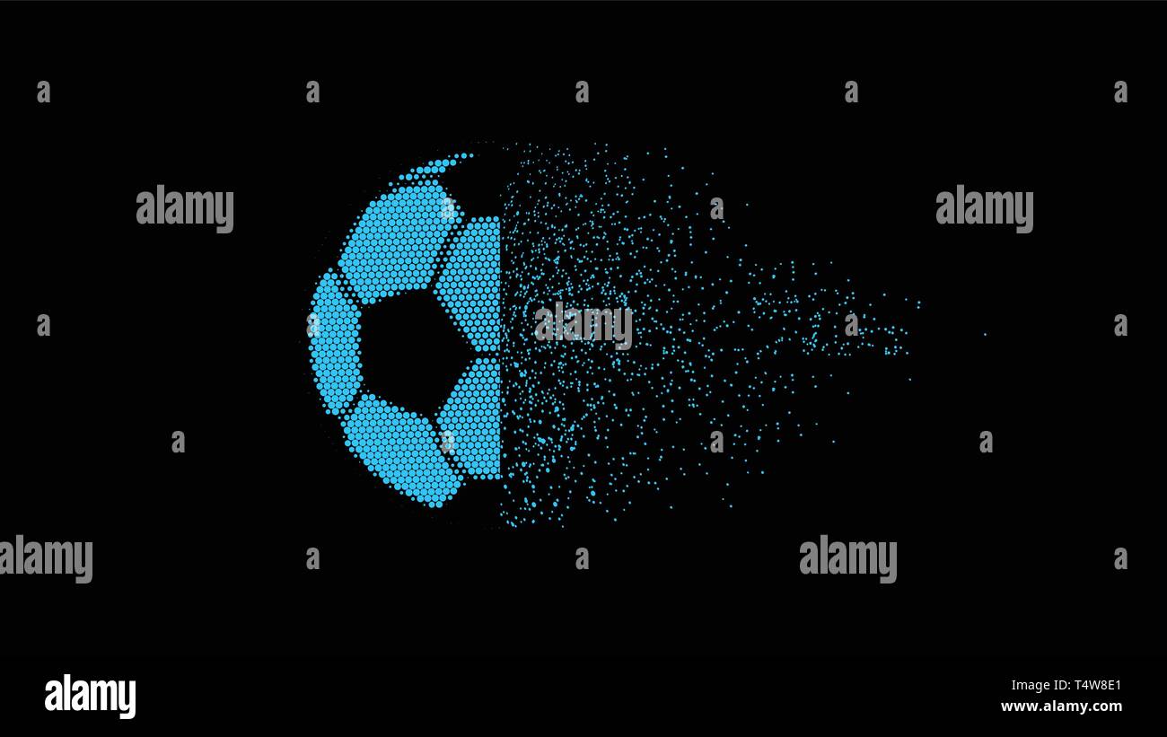 Blue Halftone Football with dots. Flying soccer ball with particles ...