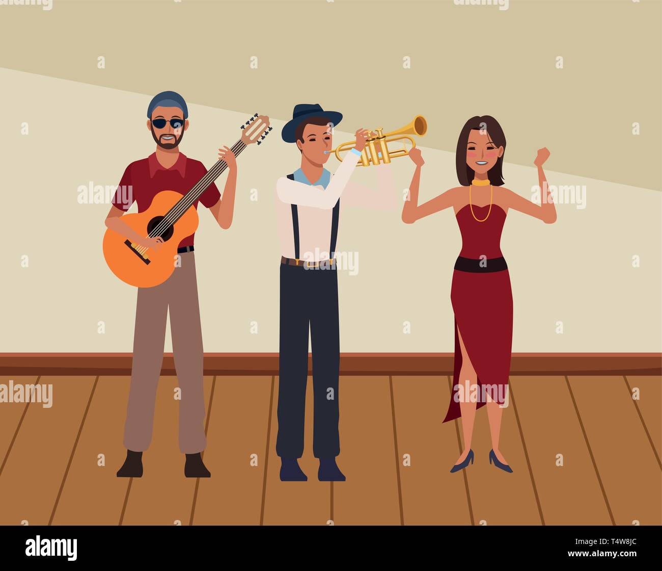 musician playing guitar trumpet and dancing Stock Vector Image & Art ...