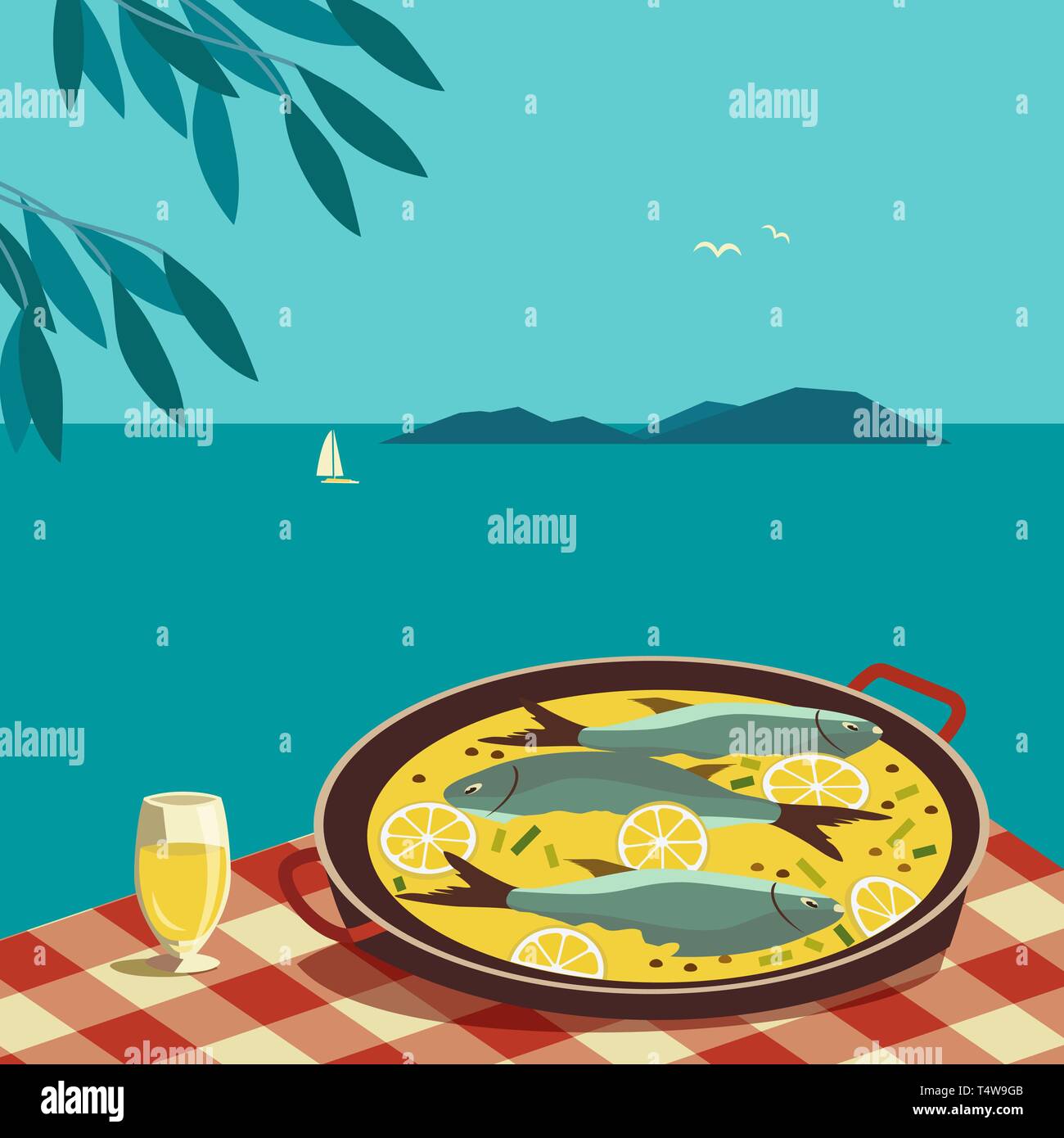 Flat hand drawn vector color seafood dish Stock Vector Image & Art - Alamy